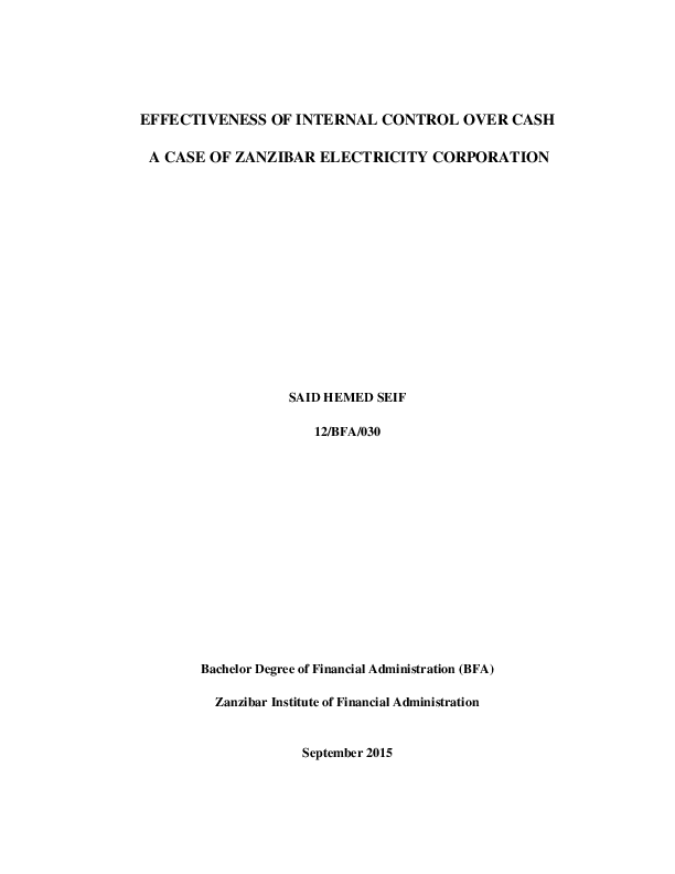 (PDF) EFFECTIVENESS OF INTERNAL CONTROL OVER CASH A CASE OF ZANZIBAR ...