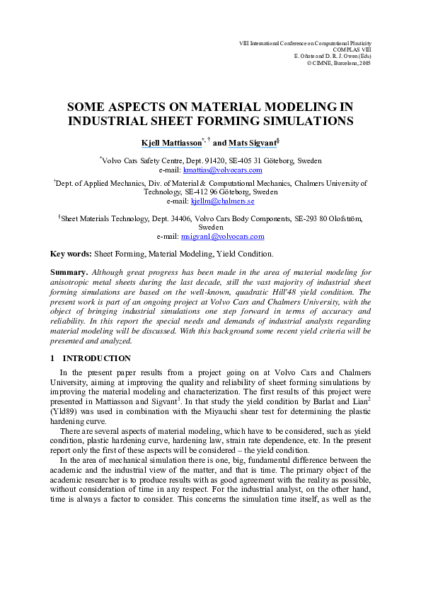 (PDF) Some aspects on material modeling in industrial sheet forming ...