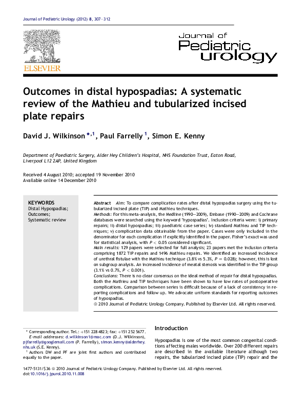 (PDF) Outcomes in distal hypospadias: A systematic review of the ...