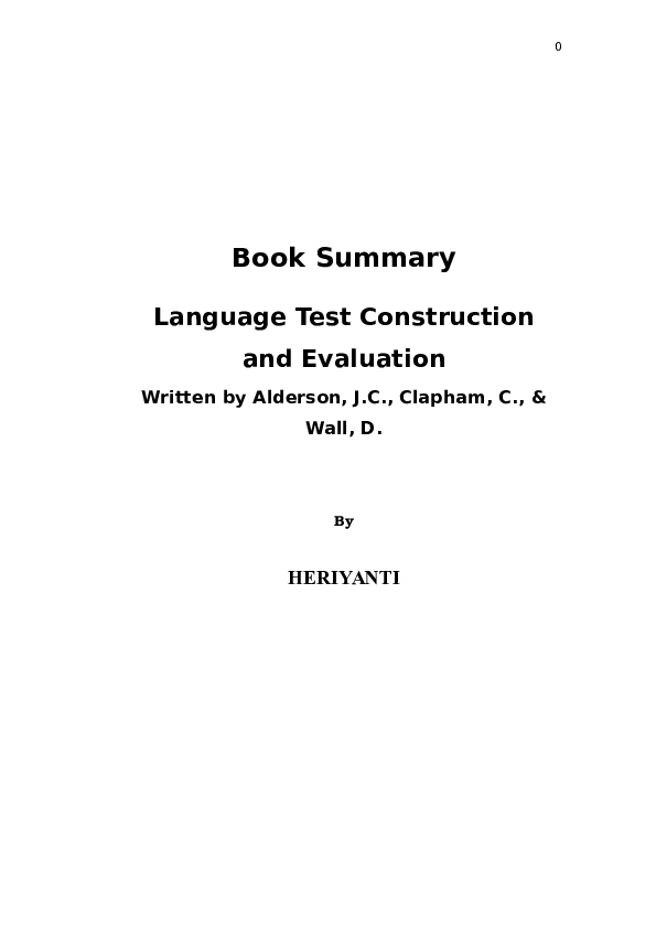 (DOC) Book Summary Language Test Construction and Evaluation