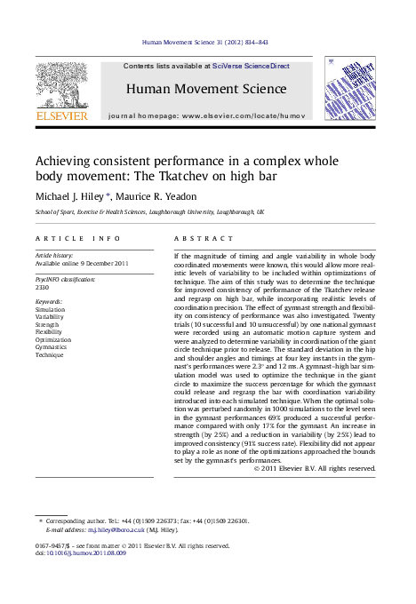 (PDF) Achieving consistent performance in a complex whole body movement ...