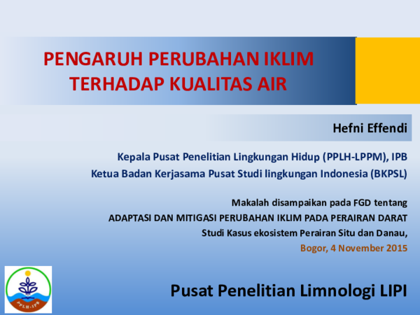 (PDF) PENGARUH PERUBAHAN IKLIM TERHADAP KUALITAS AIR Hefni Effendi ...