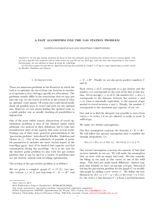 Pdf A Fast Algorithm For The Gas Station Problem 1792