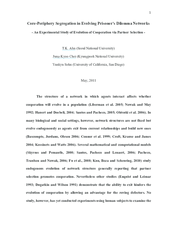 (PDF) Core-Periphery Segregation in Evolving Prisoner's Dilemma Networks