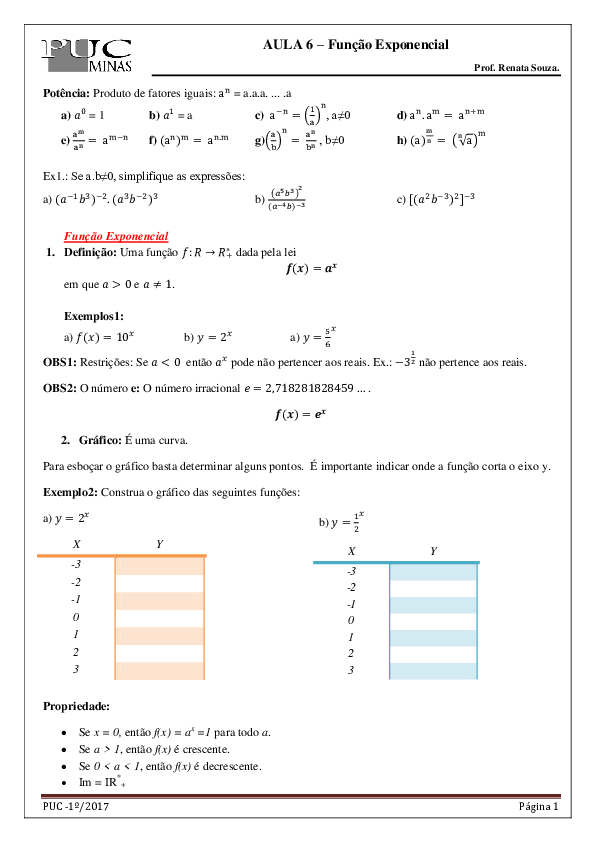 (PDF) AULA 6 – Função Exponencial