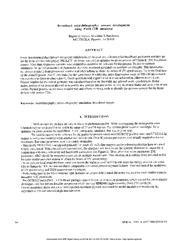 (PDF) Broadband microlithography: process development using PROLITH ...