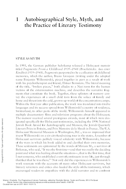 (PDF) Autobiographical Style, Myth, and the Practice of Literary ...