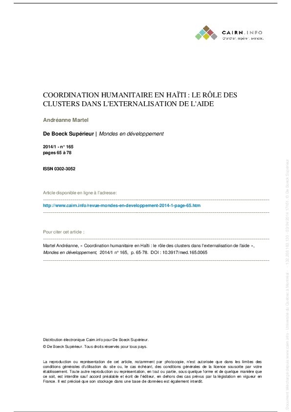 (PDF) Coordination humanitaire en Haïti: Le rôle des clusters dans l ...