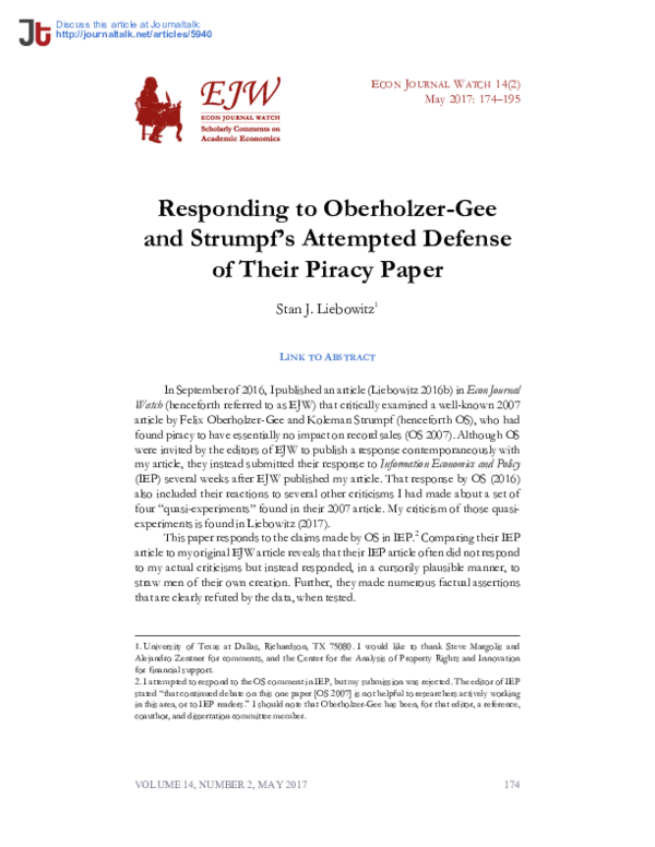 (PDF) Responding to Oberholzer-Gee and Strumpf's Attempted Defense of ...