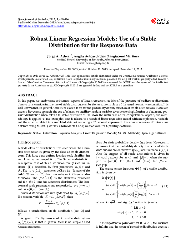 (PDF) Robust Linear Regression Models: Use of a Stable Distribution for the Response Data