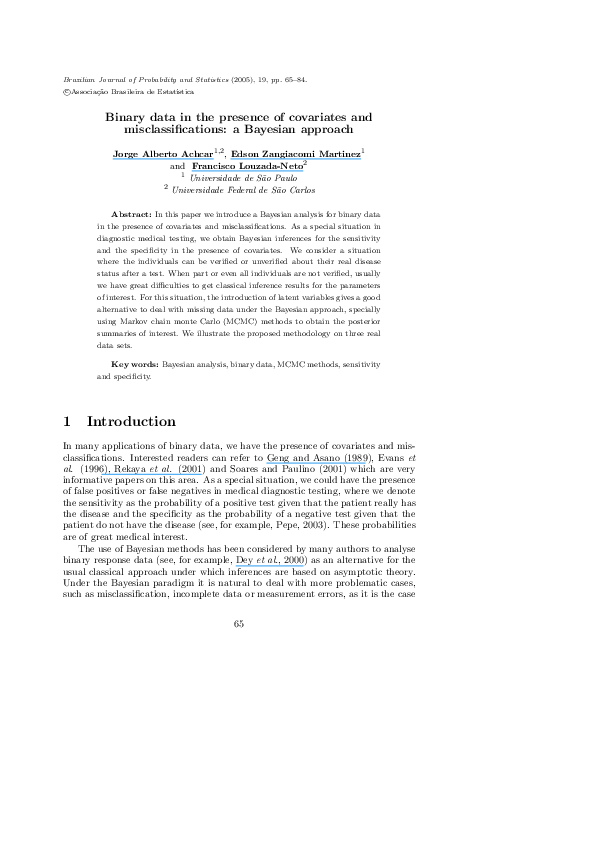 Pdf Binary Data In The Presence Of Covariates And Misclassifications