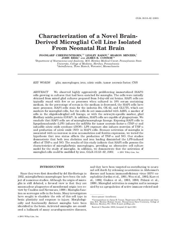 (PDF) Characterization of a novel brain-derived microglial cell line ...