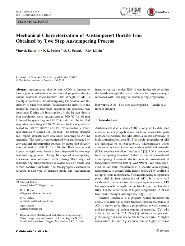 Pdf Two Step Austempering Of Ductile Iron