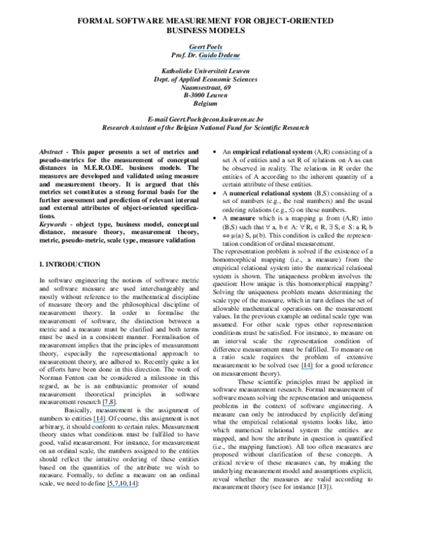 Pdf Formal Software Measurement For Object Oriented Business Models