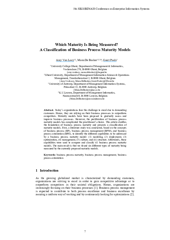 (PDF) Classification of Business Process Maturity Models