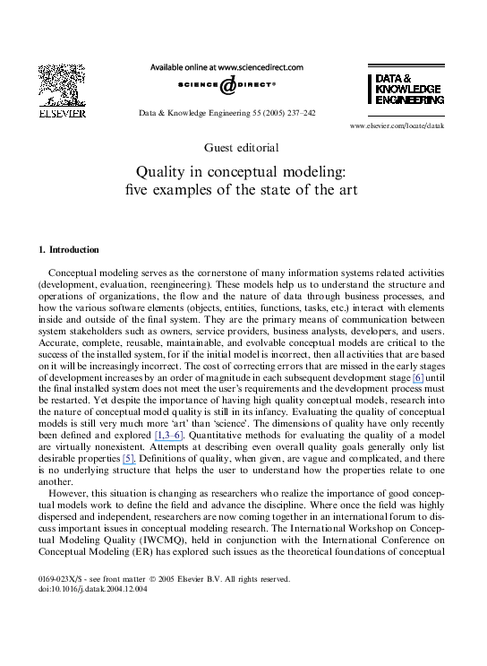 (PDF) Conceptual Modeling Quality: Current Challenges