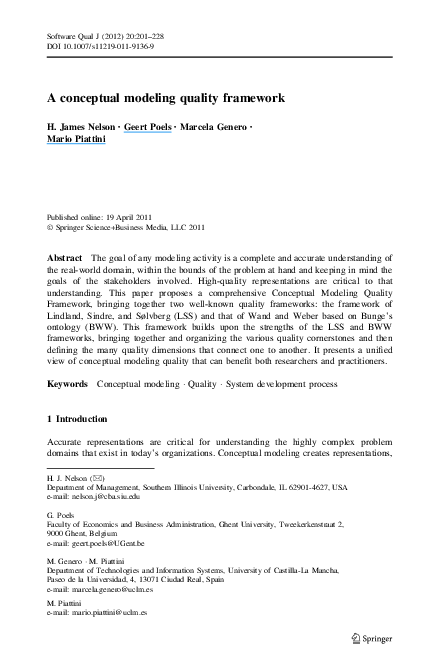 Pdf A Conceptual Modeling Quality Framework Geert Poels