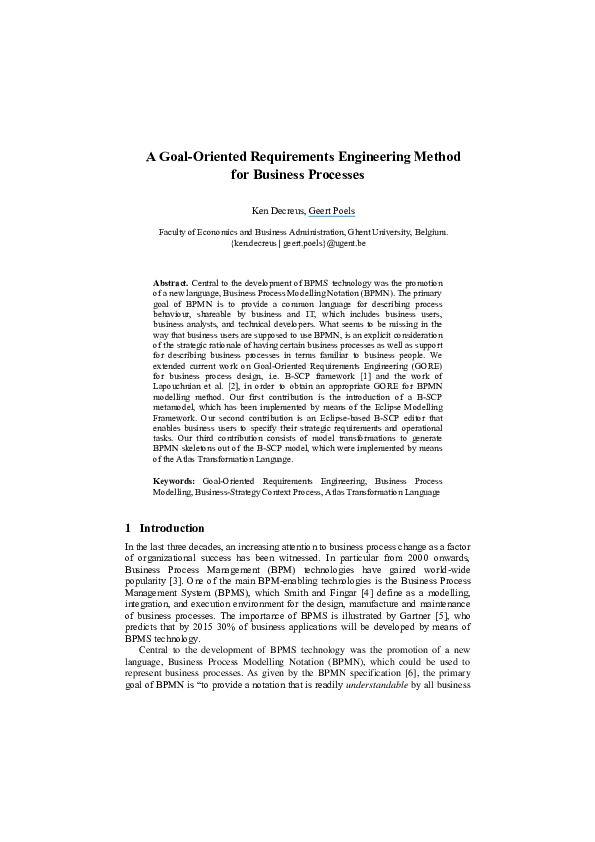 (PDF) A Goal-Oriented Requirements Engineering Method for Business Processes