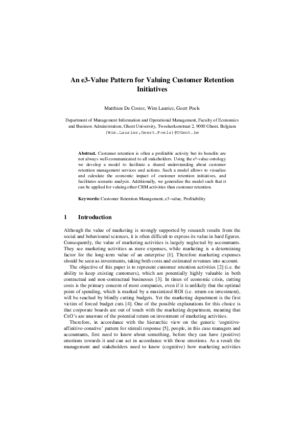 (PDF) An e3-Value Pattern for Valuing Customer Retention Initiatives