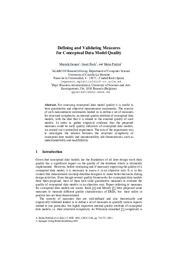 (PDF) Defining and Validating Measures for Conceptual Data Model Quality