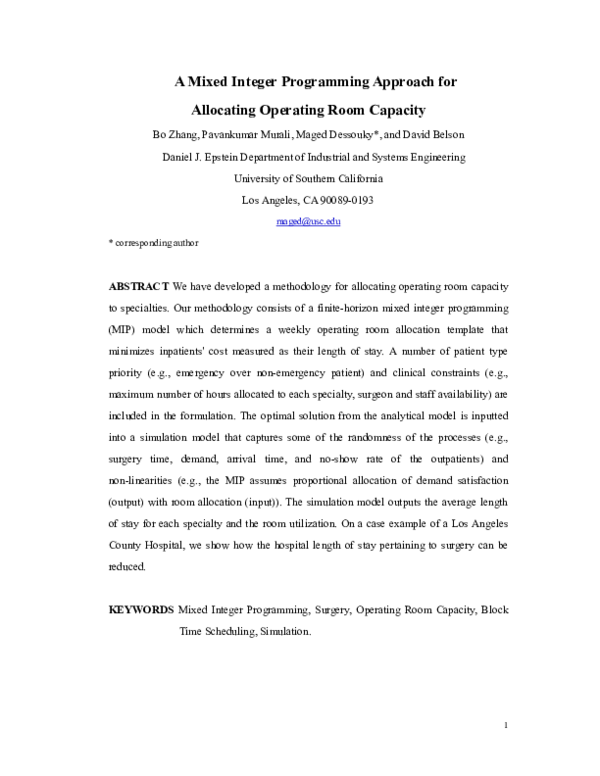 A mixed integer programming approach for allocating operating room capacity A mixed integer programming approach for allocating operating room capacity