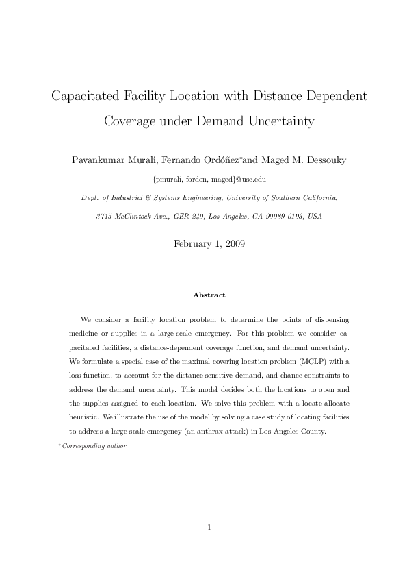 (PDF) Capacitated Facility Location with Distance-Dependent Coverage under Demand Uncertainty