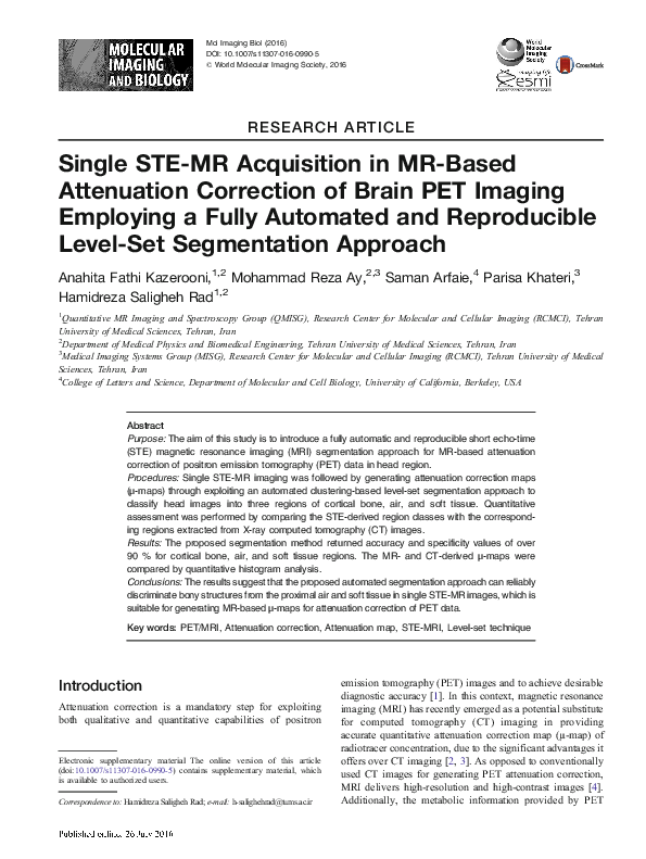 Pdf Single Ste Mr Acquisition In Mr Based Attenuation Correction Of