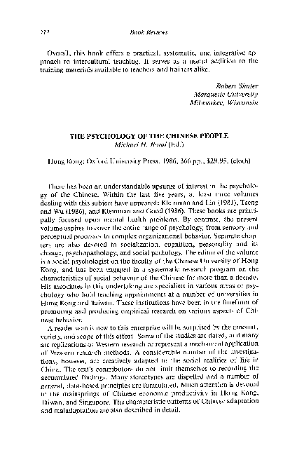 (PDF) The psychology of the Chinese people