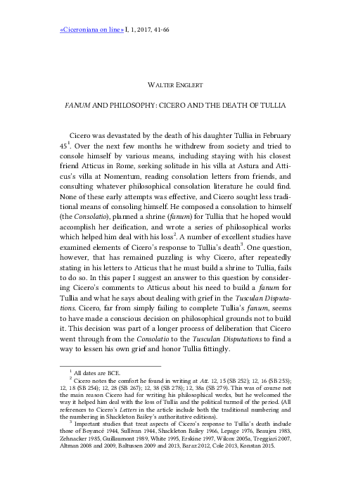 (PDF) Fanum and Philosophy: Cicero and the Death of Tullia