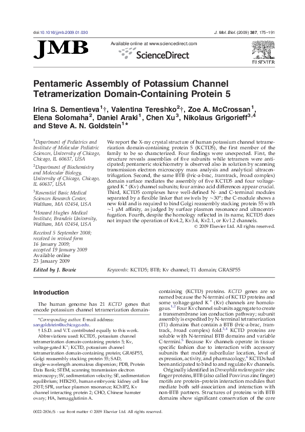 (PDF) Pentameric Structure of KCTD5 Revealed
