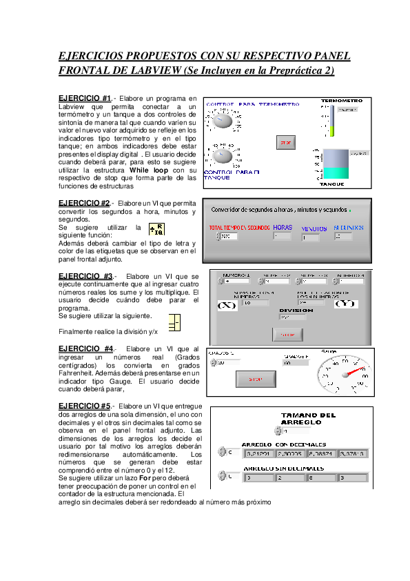 (PDF) EJERCICIOS PROPUESTOS CON SU RESPECTIVO PANEL FRONTAL DE LABVIEW (Se Incluyen en la ...