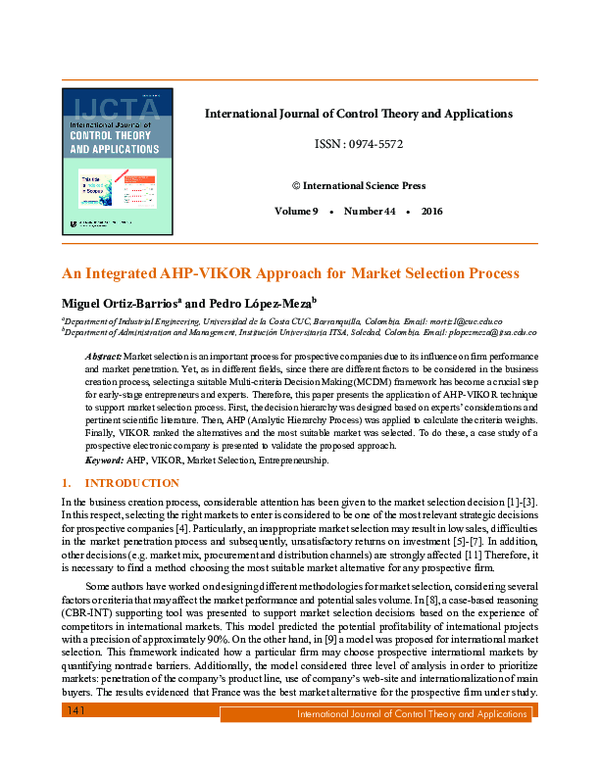 (PDF) An Integrated AHP-VIKOR Approach for Market Selection Process