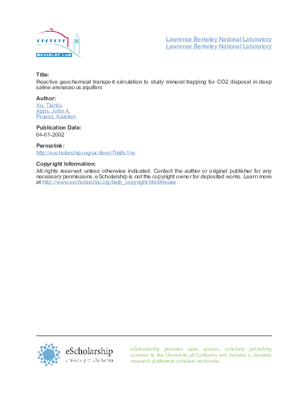 (PDF) Title: Reactive geochemical transport simulation to study mineral ...