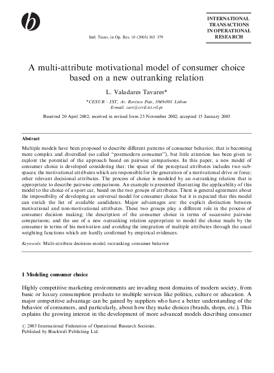 (PDF) A multi-attribute motivational model of consumer choice based on ...