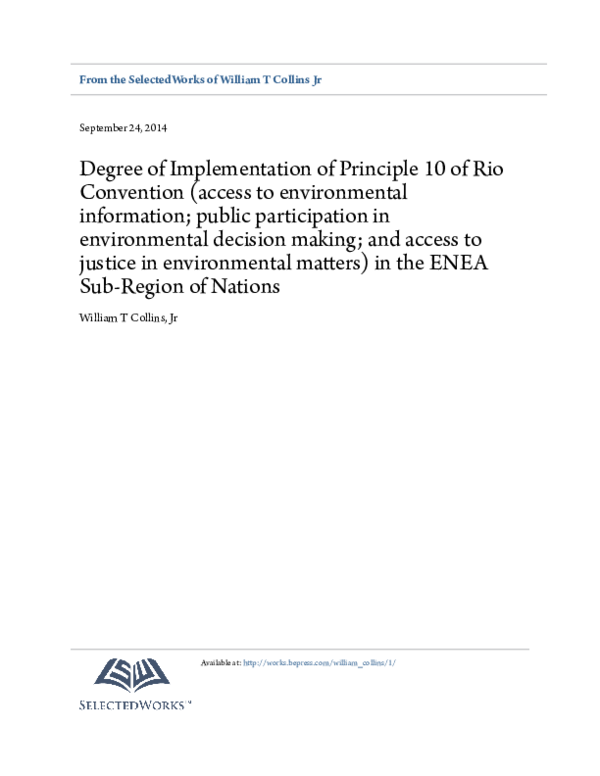 (PDF) Degree of Implementation of Principle 10 of Rio Convention ...