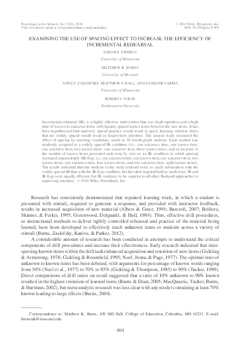 (PDF) EXAMINING THE USE OF SPACING EFFECT TO INCREASE THE EFFICIENCY OF ...