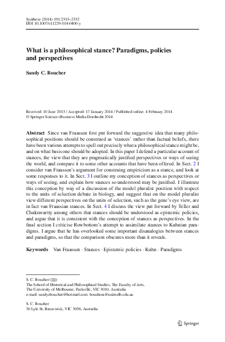 (PDF) What is a Philosophical Stance? Paradigms, Policies and Perspectives