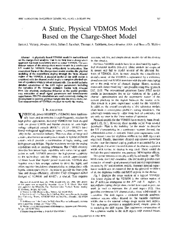 (PDF) A static, physical VDMOS model based on the charge-sheet model