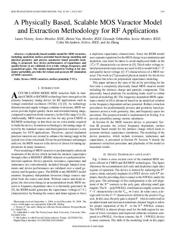 (PDF) A Physically Based, Scalable MOS Varactor Model and Extraction Methodology for RF Applications