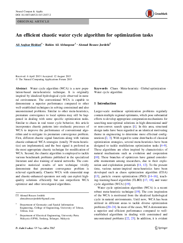 (PDF) An efficient chaotic water cycle algorithm for optimization tasks