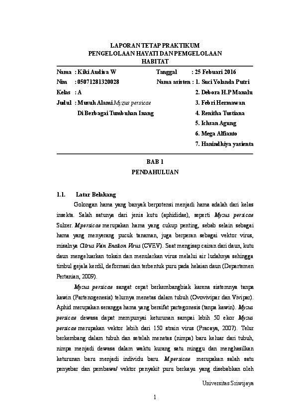 (DOC) Musuh Alami Myzus persicae di berbagai Tumbuhan Inang