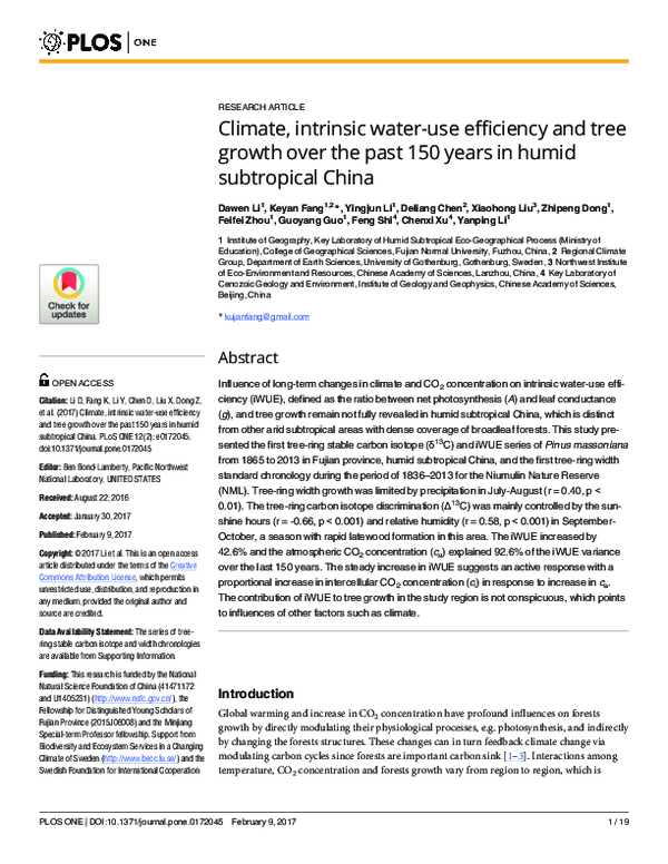 (PDF) Climate, intrinsic water-use efficiency and tree growth over the ...