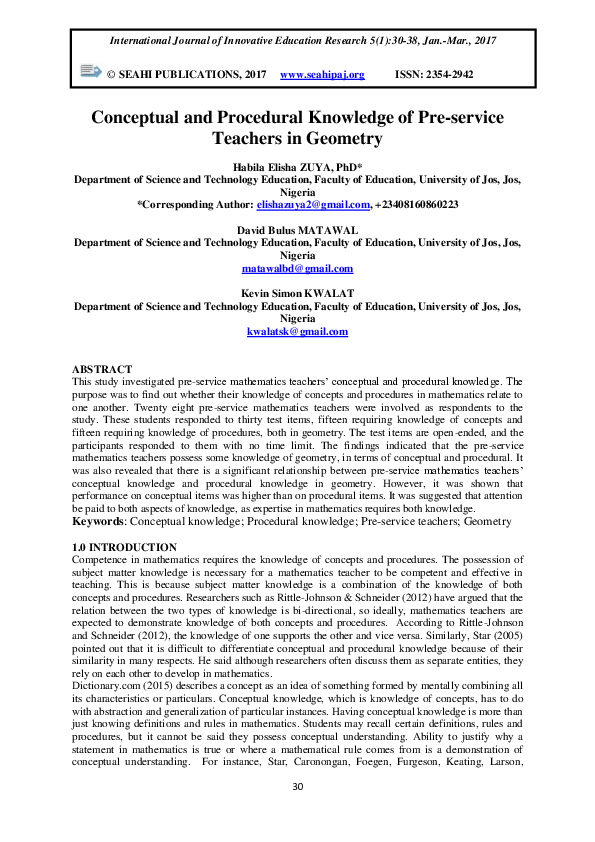 (PDF) Conceptual and Procedural Knowledge of Pre-service Teachers in ...