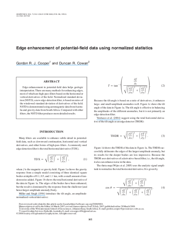 Pdf Edge Enhancement Of Potential Field Data Using Normalized Statistics