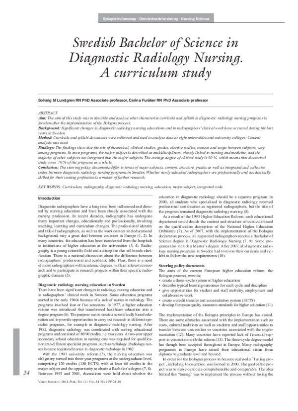 (PDF) Swedish Bachelor of Science in Diagnostic Radiology Nursing. A ...