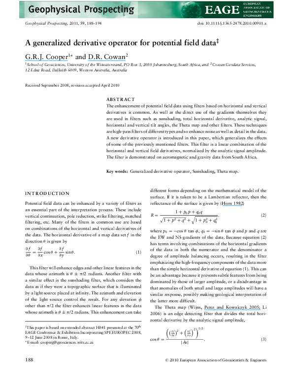 (PDF) A generalized derivative operator for potential field data‡