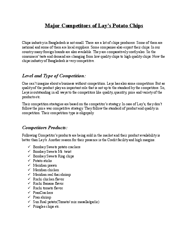 (DOC) Major Competitors of Lay's Potato Chips