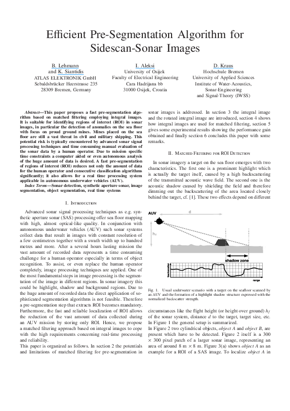 Pdf Efficient Pre Segmentation Algorithm For Sidescan Sonar Images