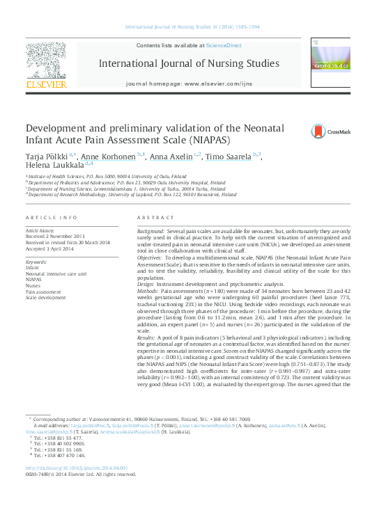 (PDF) Development and preliminary validation of the Neonatal Infant ...
