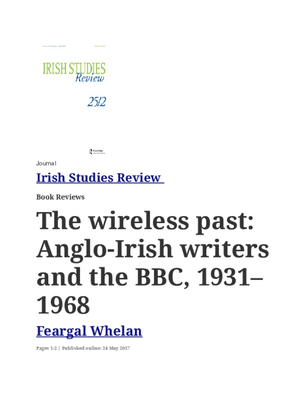 (DOC) Emily C. Bloom The wireless past: Anglo-Irish writers and the BBC ...